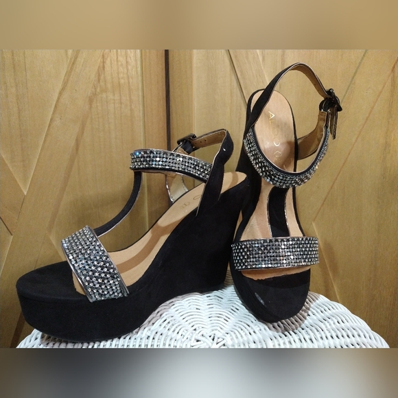 Aldo | Shoes | Aldo Bacio Black Leather Bling Platforms Sandals | Poshmark